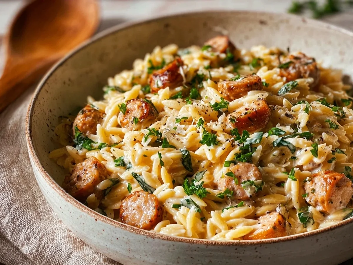 Creamy Chicken Sausage Orzo: Easy Skillet Dinner - Recipes By Megan